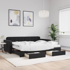 Válenda s přistýlkou a zásuvkami černá 90 x 200 cm samet 3197005