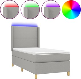 Box spring postel s matrací a LED světle šedá 100x200 cm textil 3138693