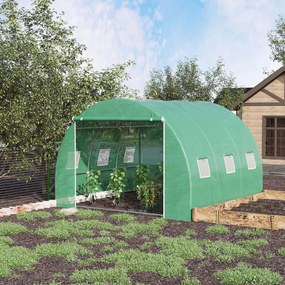 Zahradní skleník Outsunny 9 m², 3 x 2 m, tunelový skleník se zipovými dveřmi a 6 síťovými okny, ocelový rám a vysoce hustý PE, UV-odolný, zelený