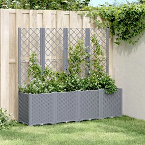 Zahradní truhlík s treláží šedý 160 x 40 x 140 cm PP - Default Title