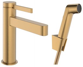 Hansgrohe Finoris - Umyvadlová baterie s výpustí Push-Open a bidetovou sprškou, EcoSmart, kartáčovaný bronz 76210140