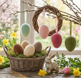 Set 4ks závěsné velikonoční vejce Egg Easter Flock - Ø 7*10 cm