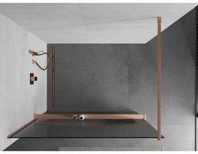 Mexen Kioto+, sprchová zástěna Walk-In s poličkou a věšákem 100 x 200 cm, 8mm sklo s žebrovým vzorem, měděný matný profil, 800-100-121-65-09