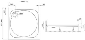 Polimat Nowa čtvercová vysoká sprchová vanička Rozměr vaničky: 80x80cm