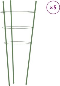 Opory pro zahradní rostliny se 3 kroužky 5 ks zelené 75 cm ocel 319374