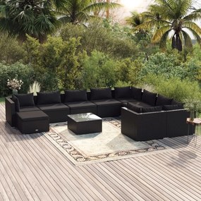 vidaXL 11dílná zahradní sedací souprava s poduškami polyratan [3102693] Barva: Černá