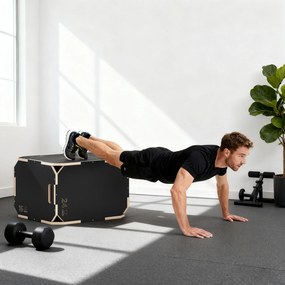SPORTNOW 3-v-1 Plyo-box, skákací box s otvory pro uchopení, pro domácí fitness a venkovní cvičení, 3 výšky skoku, dřevo, Černá