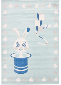 Dětský kusový koberec Králíček v klobouku modrý 120x170cm