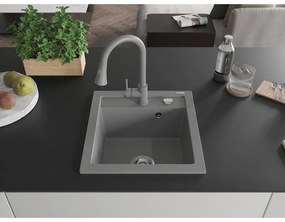 Mexen Vito, 1-komorový granitový dřez 490x520x210 mm a dřezová baterie Elia, šedá, 6503-71-670101-71