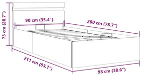 vidaXL Rám postele LED s úložným prostorem černý umělá kůže 90x200 cm