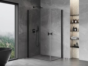 Mexen Mist-B Duo, 2-křídlý ​​výklopný sprchový kout 100 x 70 cm, čiré sklo, černý profil, 8A2-100-070-70-00