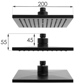 Erga Flova, sprchová souprava s termostatickou baterií a dešťovou hlavicí 20x20cm, černá matná, ERG-YKA-BP.FLOVA THERM 20 BLK