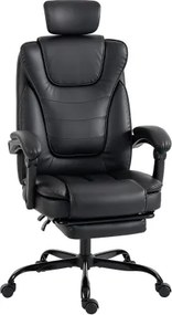 HOMCOM ergonomické herní křeslo, sklopné herní křeslo z umělé kůže, výškově nastavitelné, 2D opěrka hlavy, černá