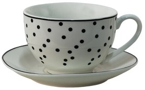 Porcelánový šálek s podšálkem s černými puntíky Black Dot - 238 ml