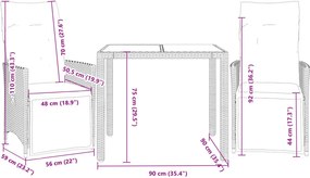 3dílný bistro set s poduškami černý polyratan 3276863