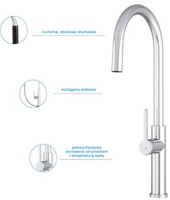 Gamma Slender, vysoká dřezová baterie s výsuvným výtokem, h-540, chromová, GMA-BS-CH