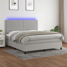 vidaXL Box spring postel s matrací a LED světle šedá 180x200 cm textil