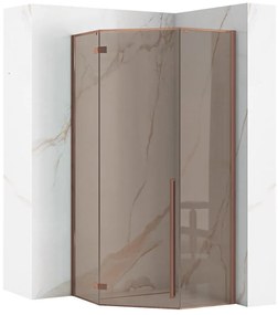 Rea Diamond, pětiúhelníkový sprchový kout 90 x 90 cm + bílá sprchová vanička Diamond, 6mm šedé sklo, měděná matná, KPL-K6966