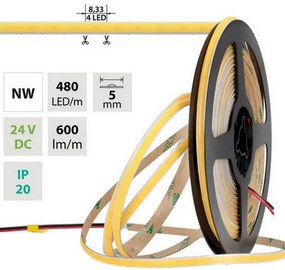 LED pásek McLED 24V COB neutrální bílá 480LED/m 6W/m CRI90 5mm ML-126.112.90.2