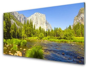 akrylový obraz jezero Hora Les Příroda 125x50 cm
