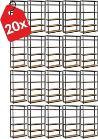 Akce 20x Regál 220x120x60 cm lakovaný 6-policový, nosnost 1050 kg - černý