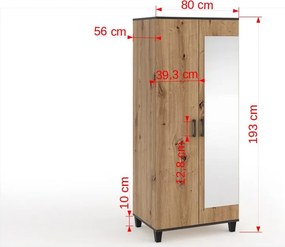 ADRK Furniture Dvoudveřová skříň se zrcadlem POLA 11 ADRK-WA-POL-11-ART