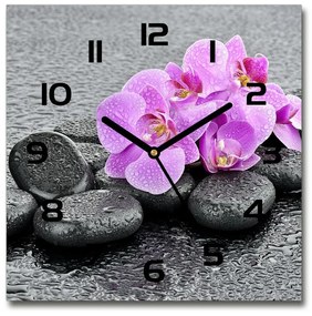 Wallmuralia Skleněné hodiny čtverec Orchidej a kamení 30x30 cm
