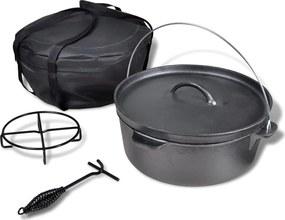 vidaXL Litinový hrnec 11,3 L Dutch Oven s příslušenstvím [41564] Barva: Černá