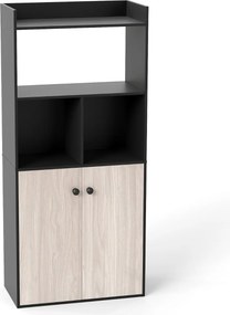 Costway Knihovna s dvoudveřovou skříňkou, 3patrová stojací police s otevřenými