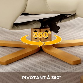 HOMCOM Otočné křeslo s polohováním a podnožkou – Relaxační křeslo 360° s polohovací opěrkou pro TV, nosnost do 120 kg, krémové