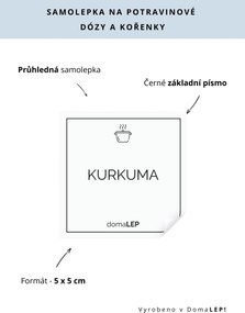 Samolepka na kořenky KURKUMA průhledná  5 × 5 cm základní písmo
