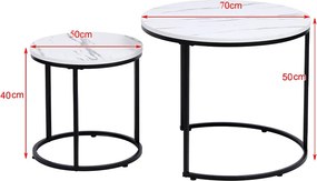 Velaco Set 2 konferenčních stolků TIG-1 70, imitace bílého mramoru/černá