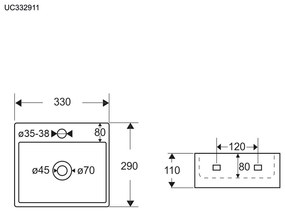 Mereo umyvadlo na desku i zavěšení bez přepadu 330x290x110 mm keramika bílé UC332911