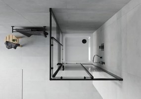 Mexen Rio, čtvercový sprchový kout 90(dveře)x90(dveře)x190 cm, 5mm čiré sklo-vzor pásky, černý profil + bílá sprchová vanička SLIM, 860-090-090-70-20-4010B