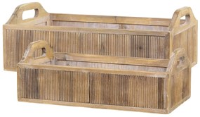 2ks hnědý antik dřevěný box / podnos s uchy Unit - 48*28*18/ 43*23*15 cm
