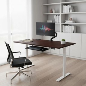 Výškově nastavitelný stůl OfficeTech C, 120 x 80 cm, bílá podnož, wenge
