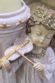 Růžově zlatý andílek s houslemi LED 18cm