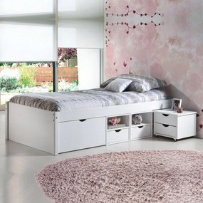 Dětská postel TEO 90x200 cm s úložným prostorem a nočním stolkem, bílá