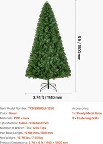 Vánoční stromeček, 1,8m umělý vánoční stromeček VEVOR