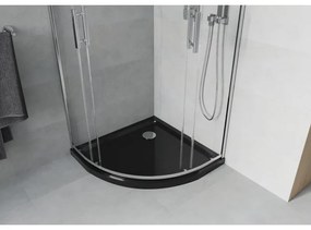 Mexen Rio, čtvrtkruhový sprchový kout s posuvnými dveřmi 90 x 90 cm, 5mm čiré sklo, chromový profil + černá sprchová vanička, 863-090-090-01-00-4170