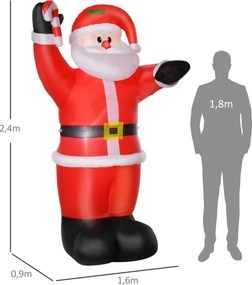 HOMCOM Nafukovatelná vánoční dekorace, 2,4 m Santa Claus s LED osvětlením, lízátko