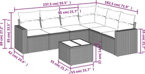 7dílná zahradní sedací souprava s poduškami černá polyratan 3251353