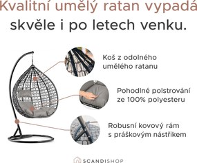 Bílé závěsné křeslo KOKON bez stojanu, bílo-šedý polštář