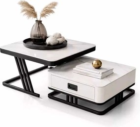 LuxuryForm DESIGN Konferenční stolek TITAN 70 × 70 / 60 × 60 cm – bílý, bílý mramor (set 2 ks)