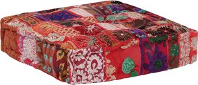Sedací puf patchwork čtverec ručně vyrobený 50x50x12 cm červený 246575