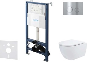 kielle Genesis New - Set předstěnové instalace, klozetu Oudee, Vortex Rimless+, sedátka softclose a tlačítka Gemini New II, lesklý chrom 30502SS14