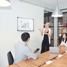 Costway Bílá tabule s odnímatelnou přihrádkou na pera Hliníkový rámeček