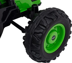Ramiz Dětský bagr-traktor na baterie zelený + pohyblivé rameno s lžící + dálkové ovládání + pomalý start + FM rádio + LED
