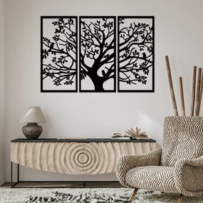 dřevo života 3 dílný dřevěný strom s ptáky Barevný vzor: Černá, Rozměry (cm): 120x77