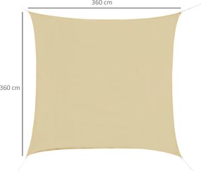 Outsunny Čtvercový Plachtový Stín pro Venkovní Použití z Prodyšného HDPE, UV Ochrana 95%, 360x360 cm